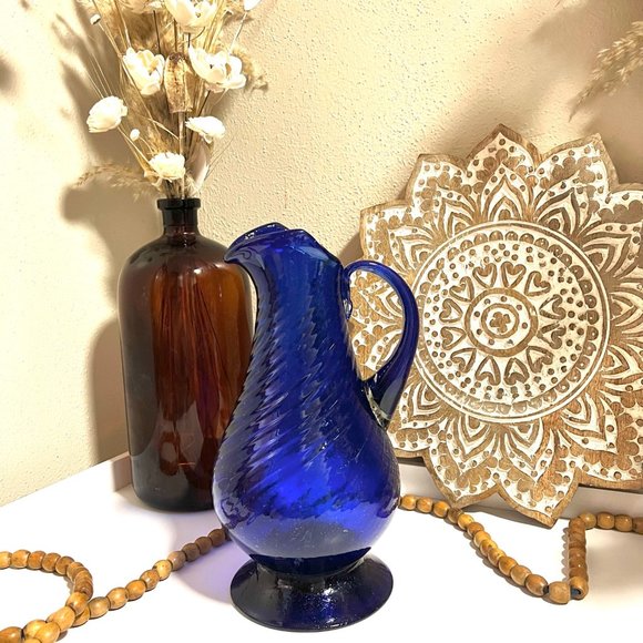 Dining | Handblown Blue Glass Pitcher | Poshmark